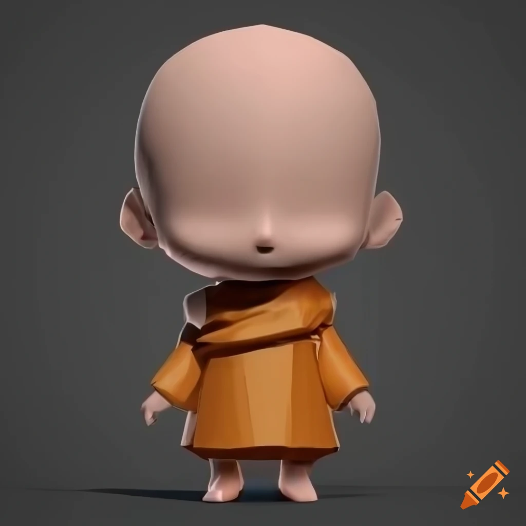 Front view low poly cute monk suit 3D model in reference pose on Craiyon