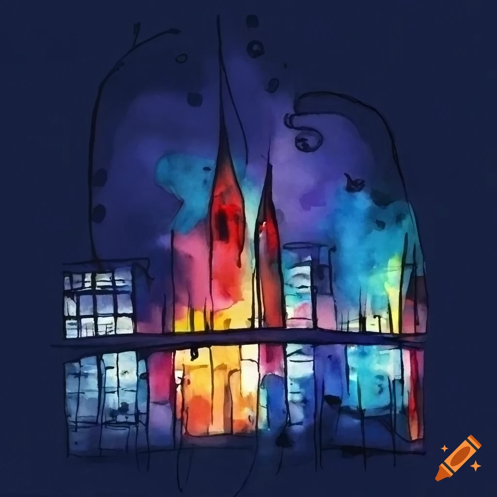 Abstract painting of a nighttime cityscape in watercolor on Craiyon