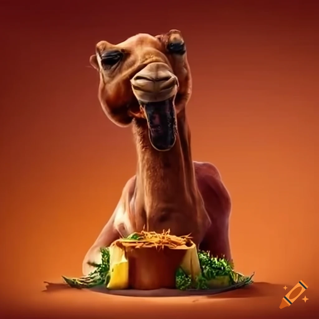 Human camel eating stew on Craiyon