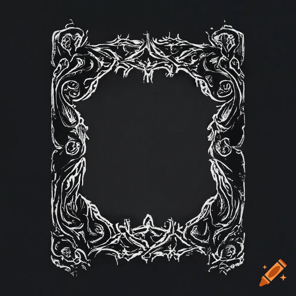 Minimalistic black and white lino cut meander border on Craiyon