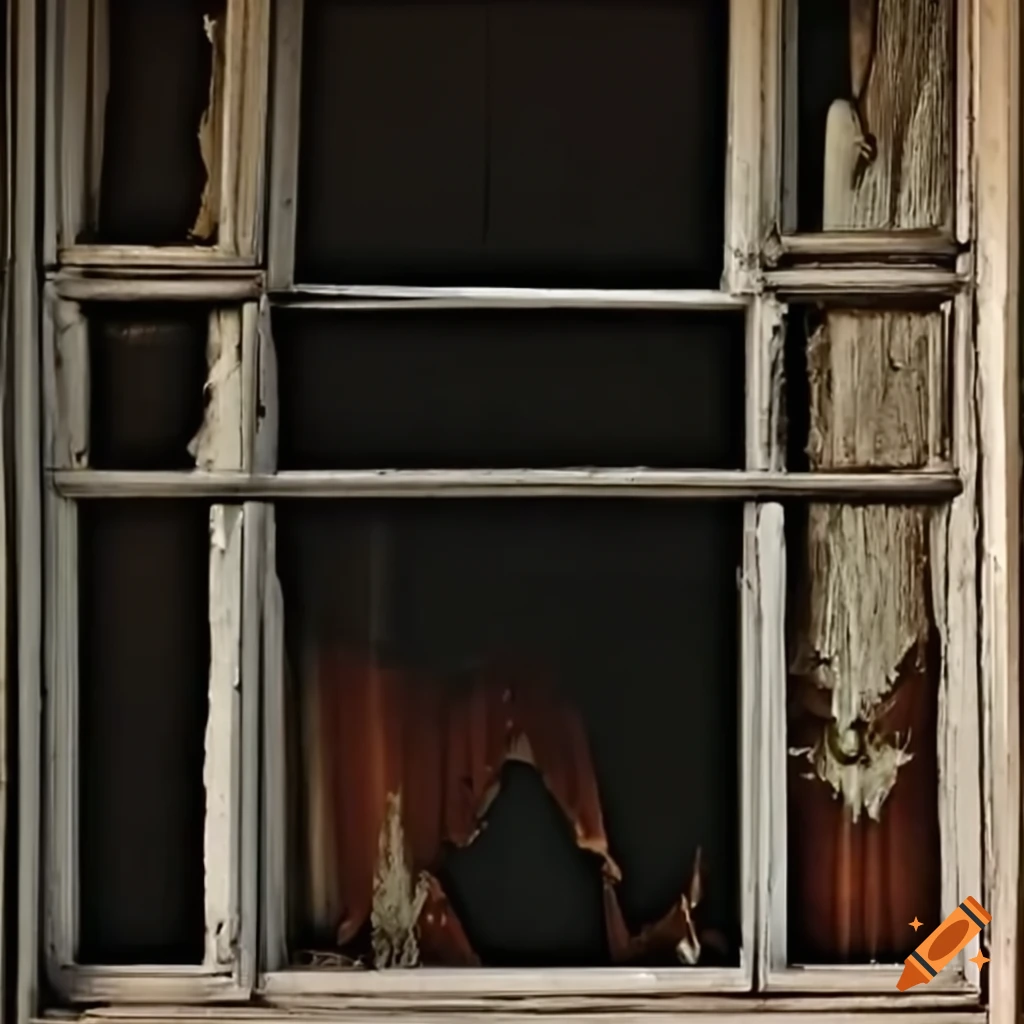 Broken haunted window exterior on Craiyon