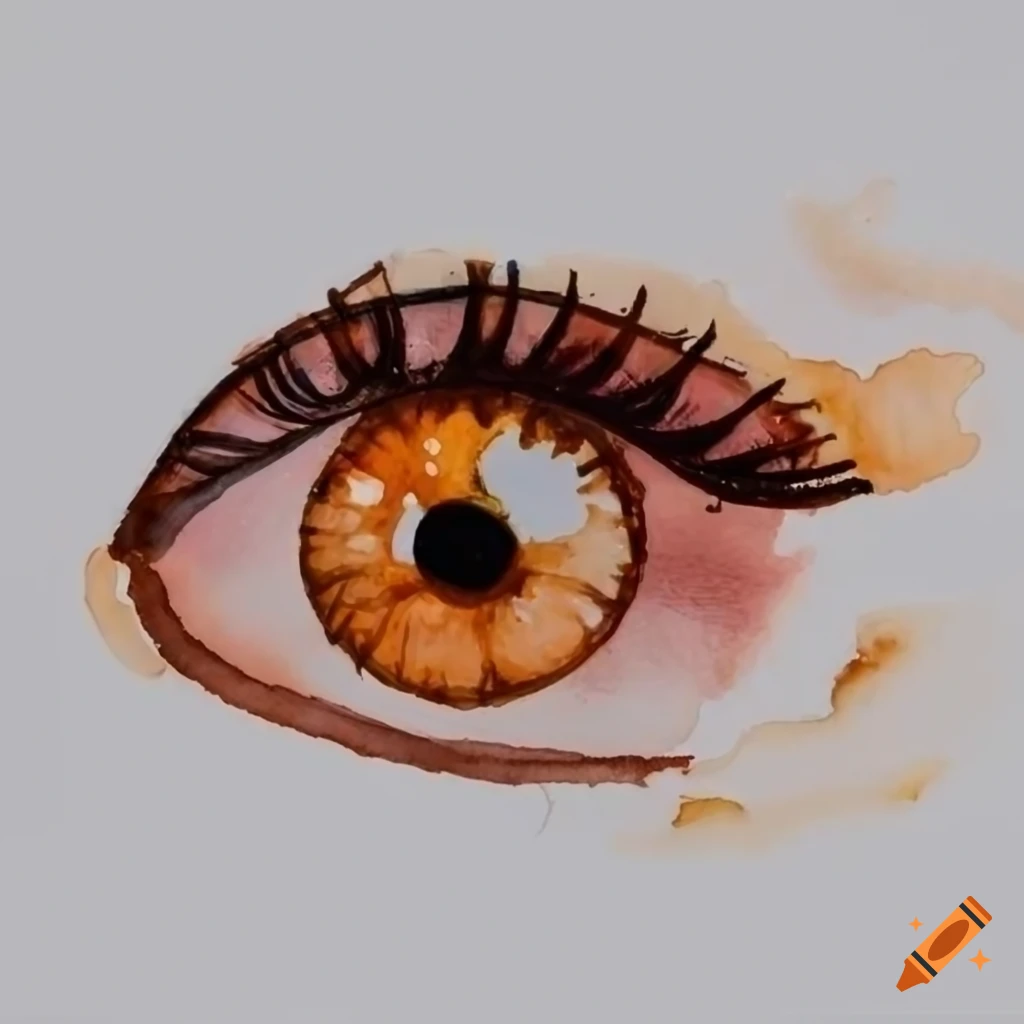 Amber colored watercolor paint eye on white background on Craiyon