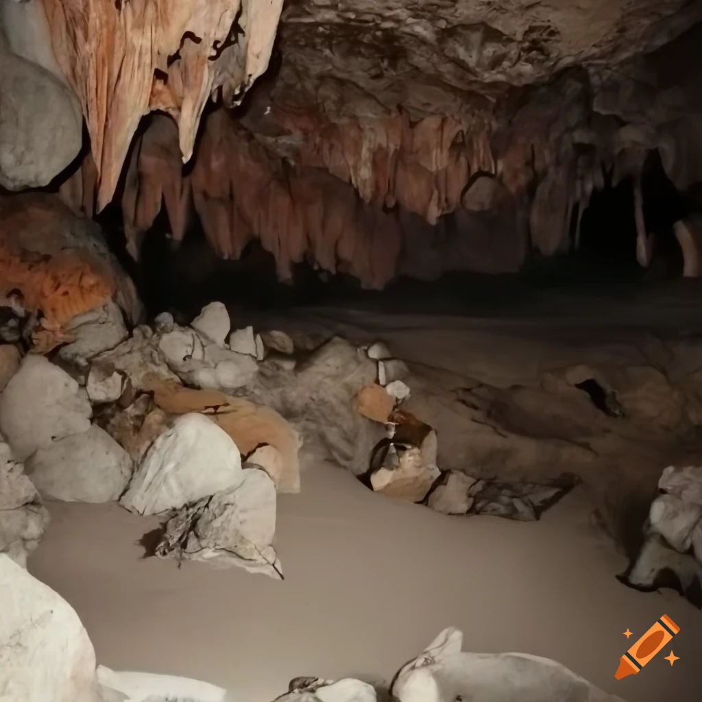 Interior of a dirty cave with trash, resembling a bedroom on Craiyon
