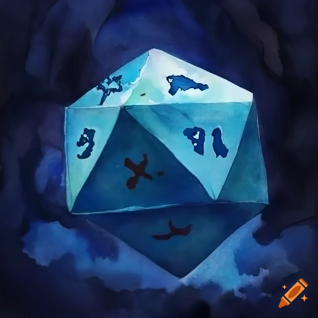 Blue d20 dice for fantasy gaming on Craiyon