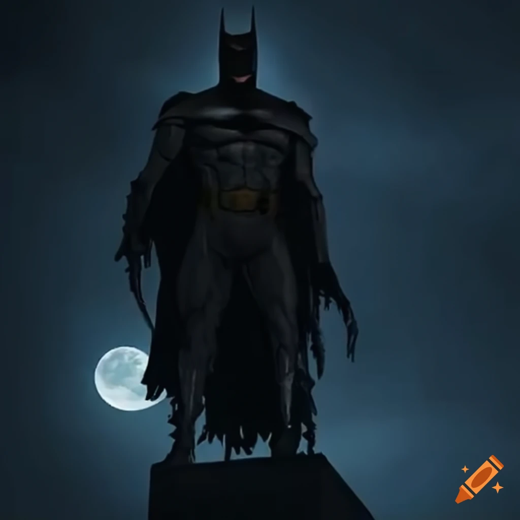 Batman brooding on the edge of a building during a moonlit night on Craiyon