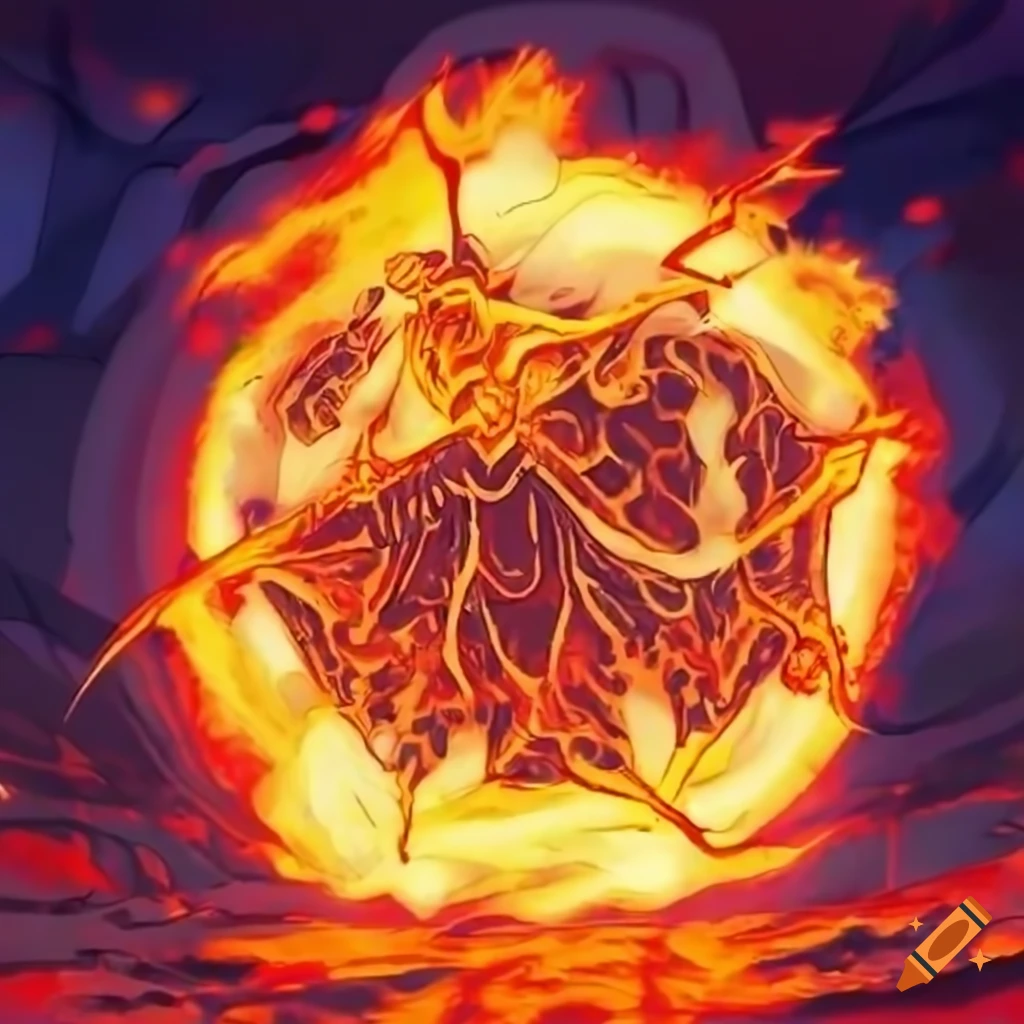 Anime-style depiction of the sun goddess amaterasu with hot lava on Craiyon