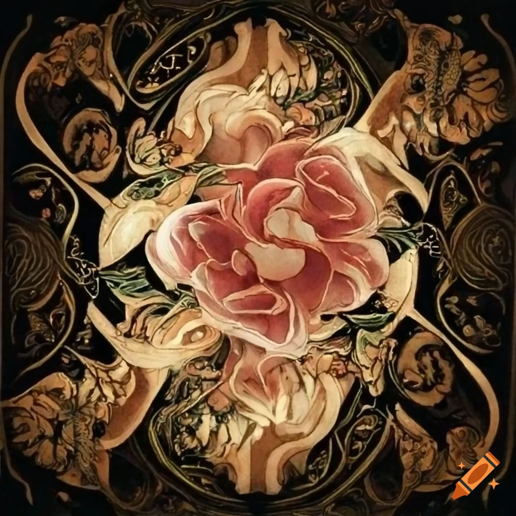 Art Nouveau roses with gold patterns on Craiyon