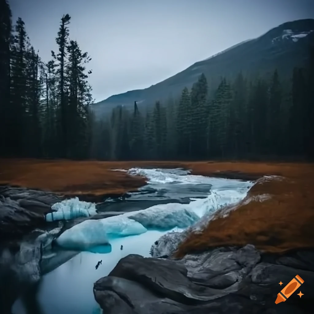Glaciers retreating from the land during the last Ice Age with a ...