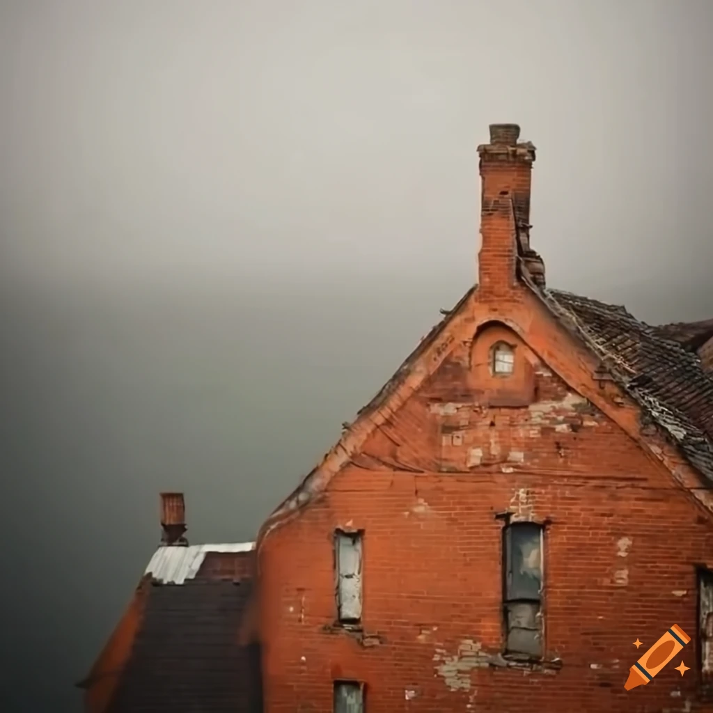 Close up of abandoned Victorian rooftops sinking into ocean surrounded ...