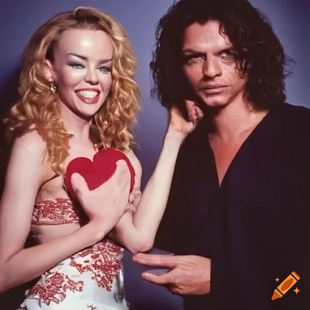 Michael Hutchence and Kylie Minogue holding a heart on Craiyon