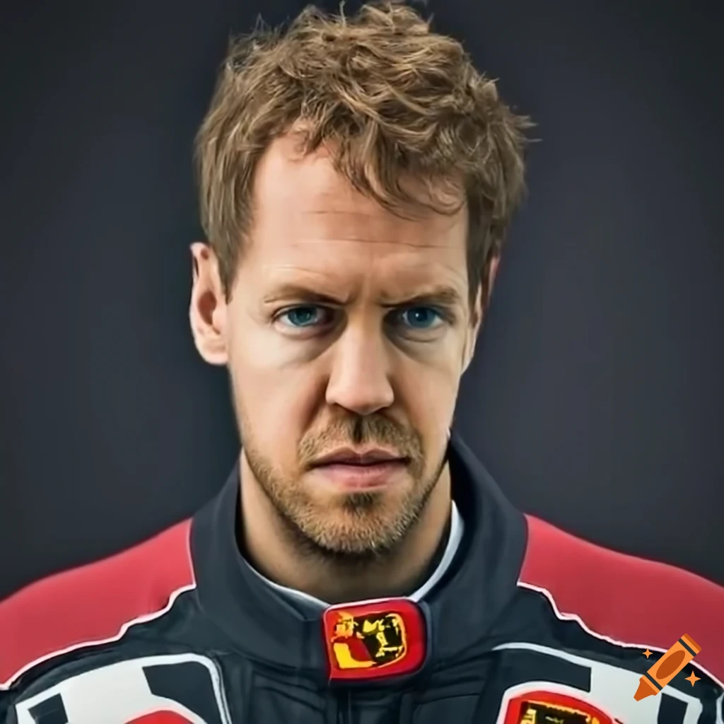 Realistic portrait of sebastian vettel in racing suit on Craiyon