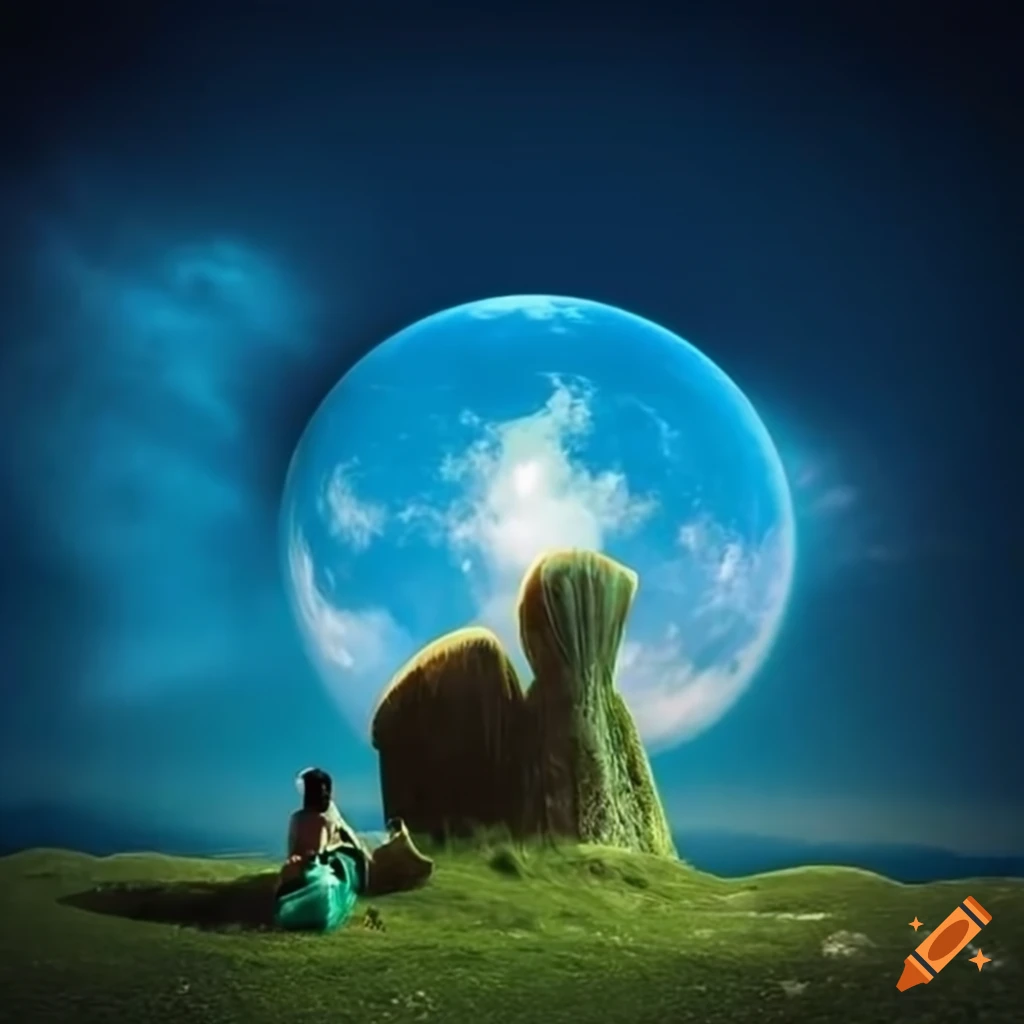 Sultry retro sci fi girl on alien planet with vegetation and giant ...