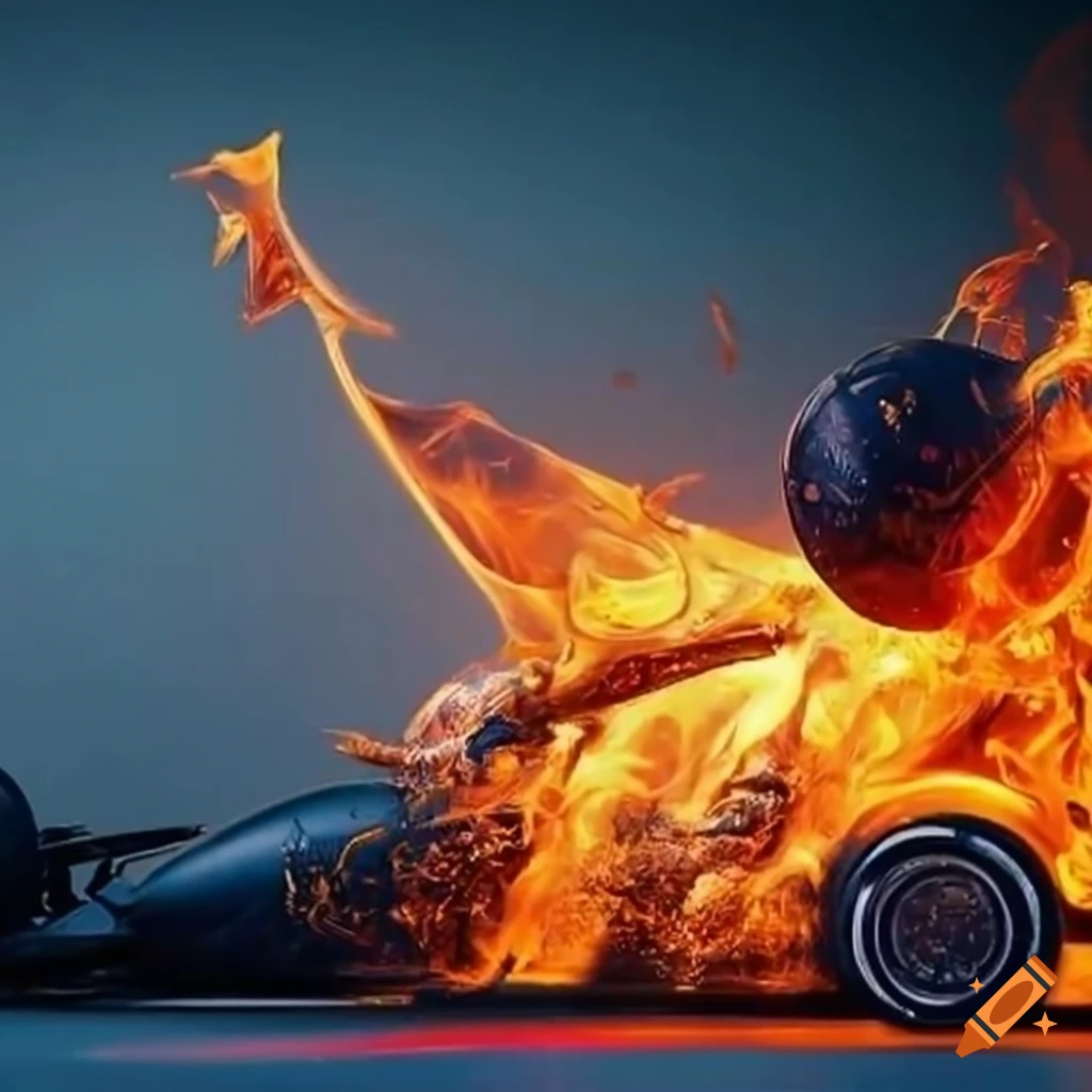 Burning formula 1 car on Craiyon