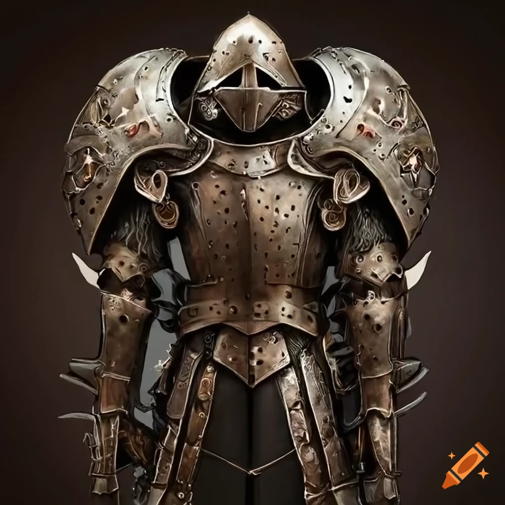 Intricate and detailed fantasy metal armor design from multiple angles ...