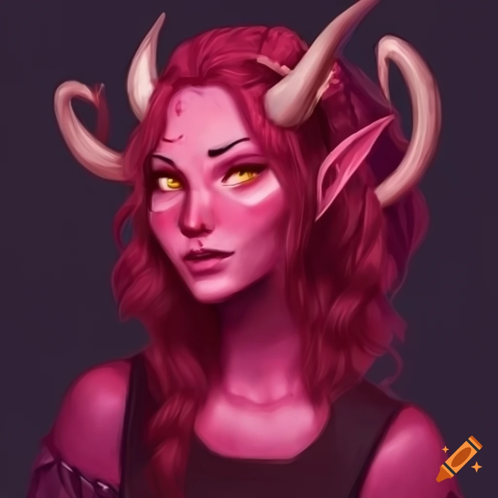 Tiefling with red hair and pink skin on Craiyon
