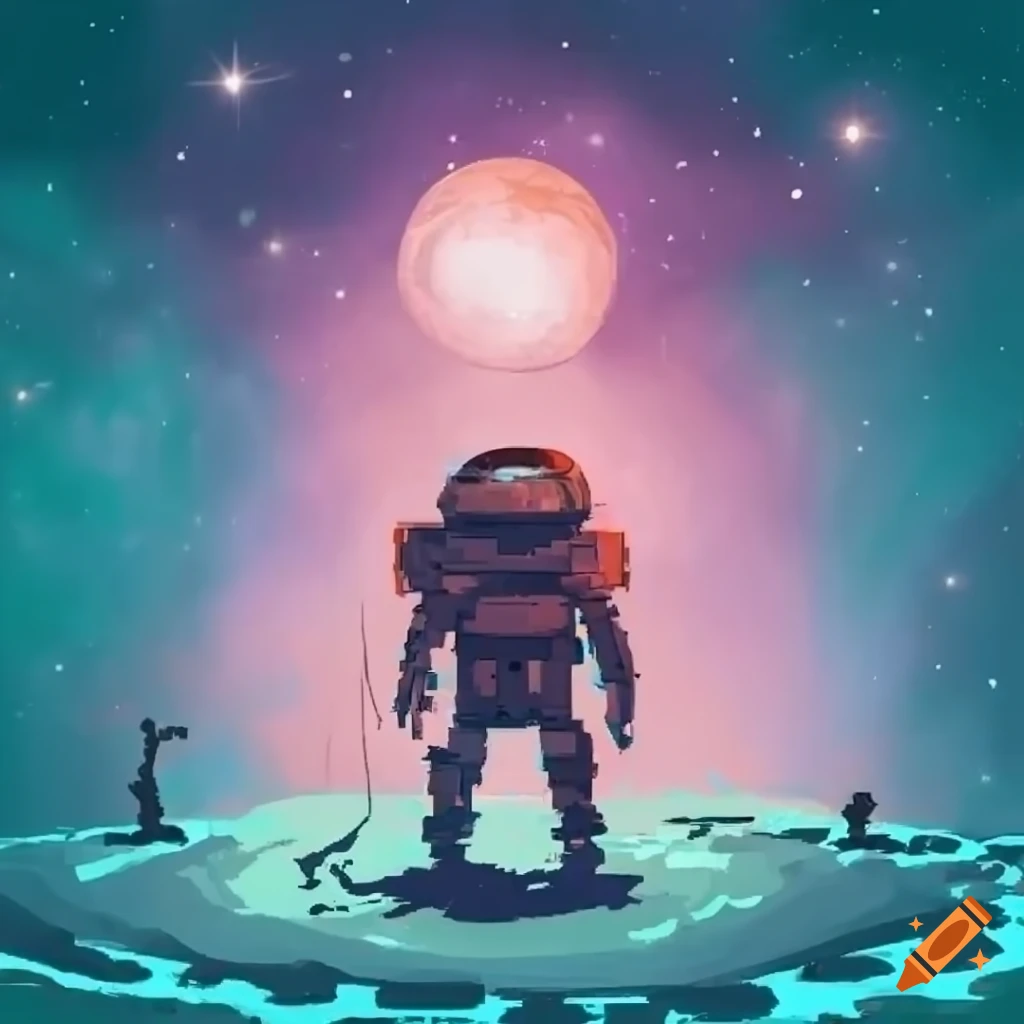Julius the outer space explorer in a space-themed platformer on Craiyon