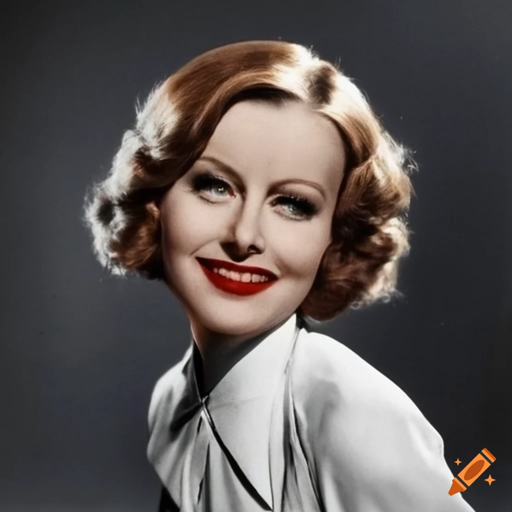 Smiling 25-year old greta garbo in red choker, white shirt, and red ...