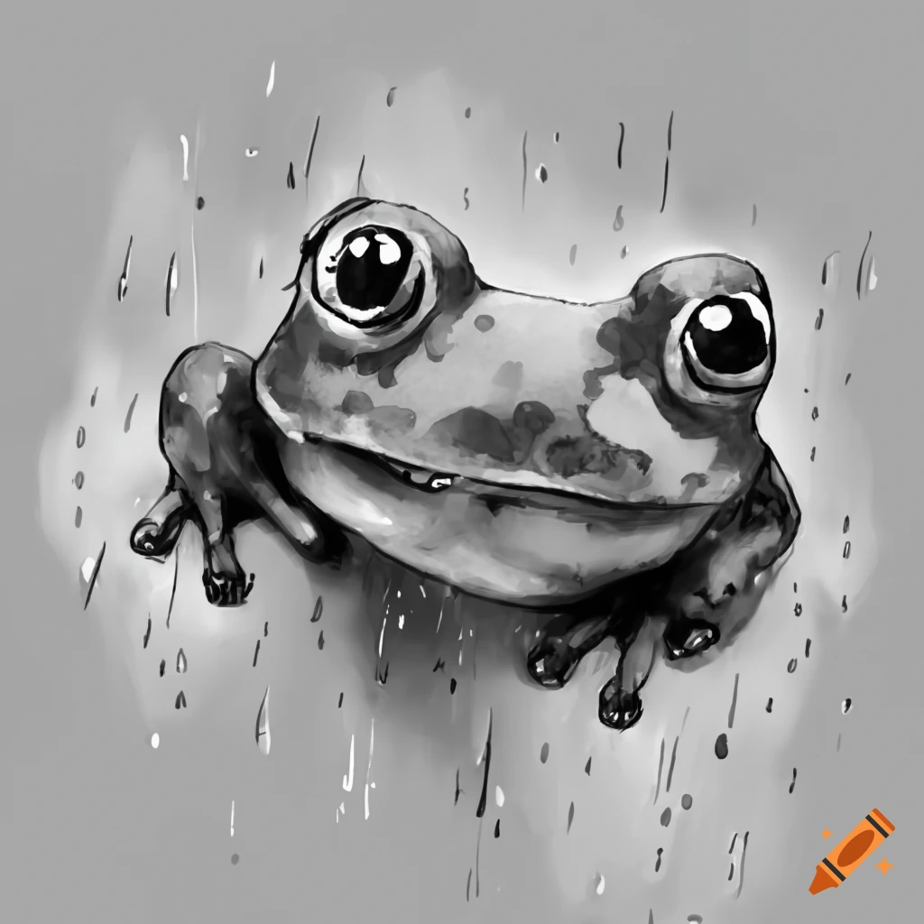 Smiling frog in the rain on Craiyon