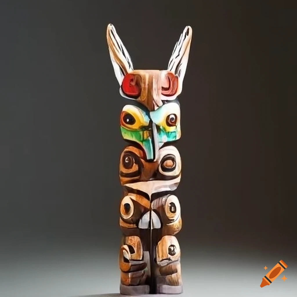 Contemporary art totem pole sculpture with animals on Craiyon