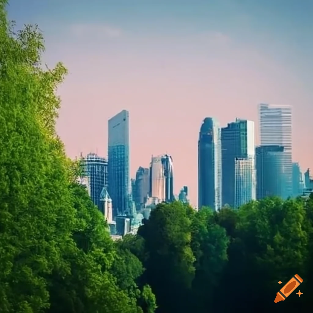 Green trees in Moscow with city skyline on Craiyon