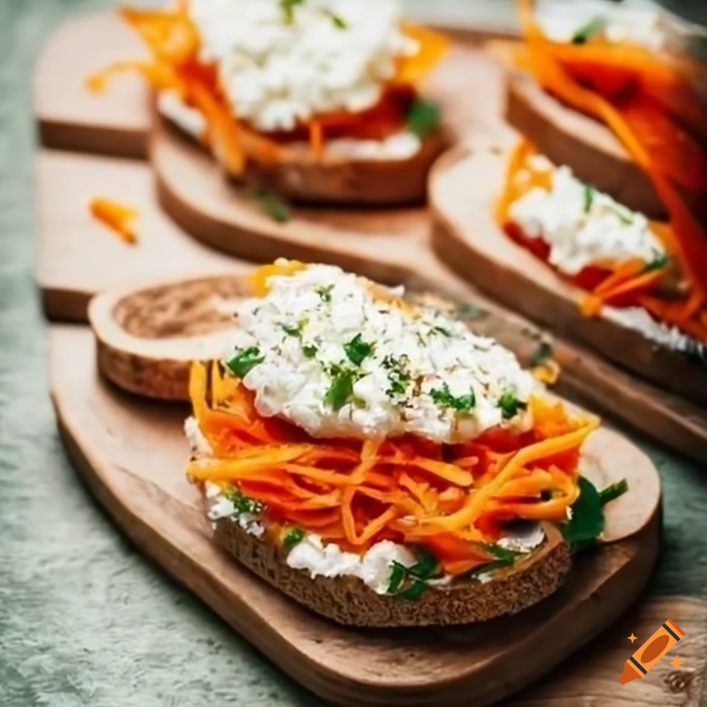 Cottage cheese, chives, and shredded carrots sandwiches on Craiyon