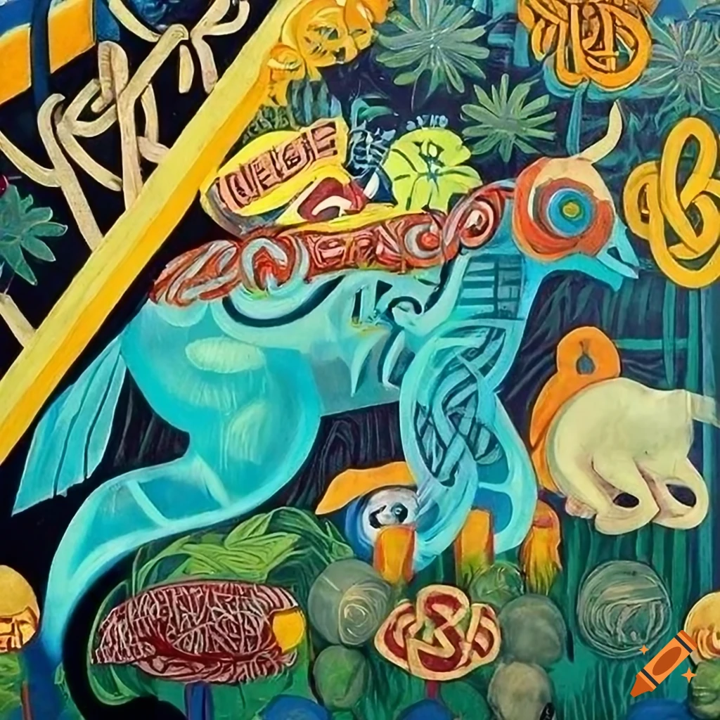 Serigraph of fusion spirit animals with norse runes and celtic knots in ...