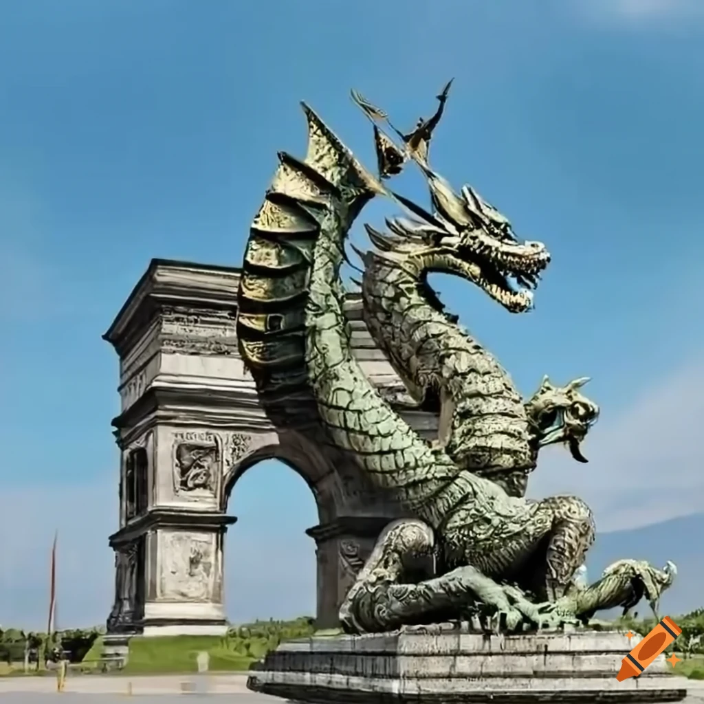 French dragon with triumphal arch in the background on Craiyon