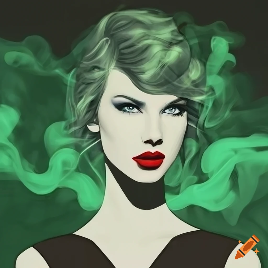 Taylor swift in the style of patrick nagel with green smoke background ...