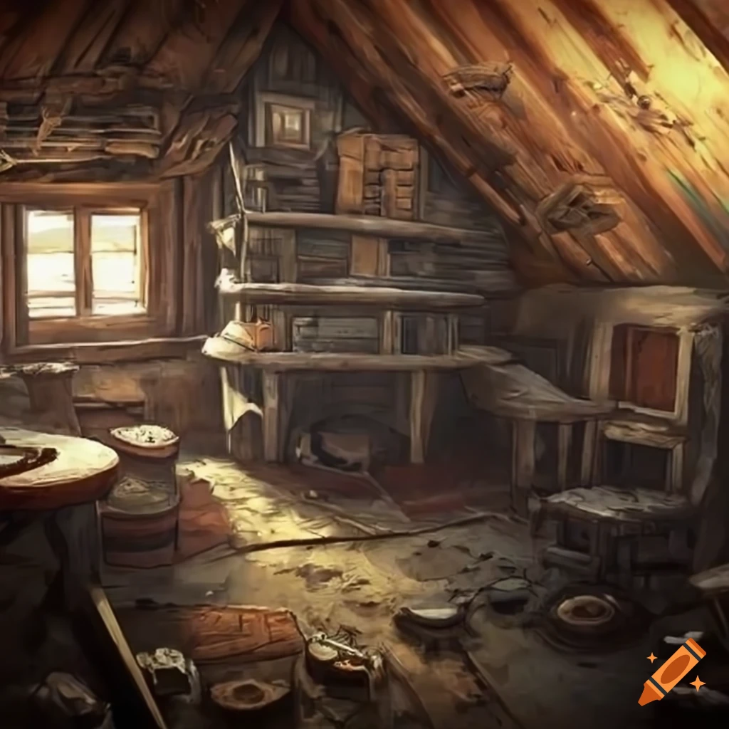 Interior of a cabin in a post-apocalyptic wasteland on Craiyon