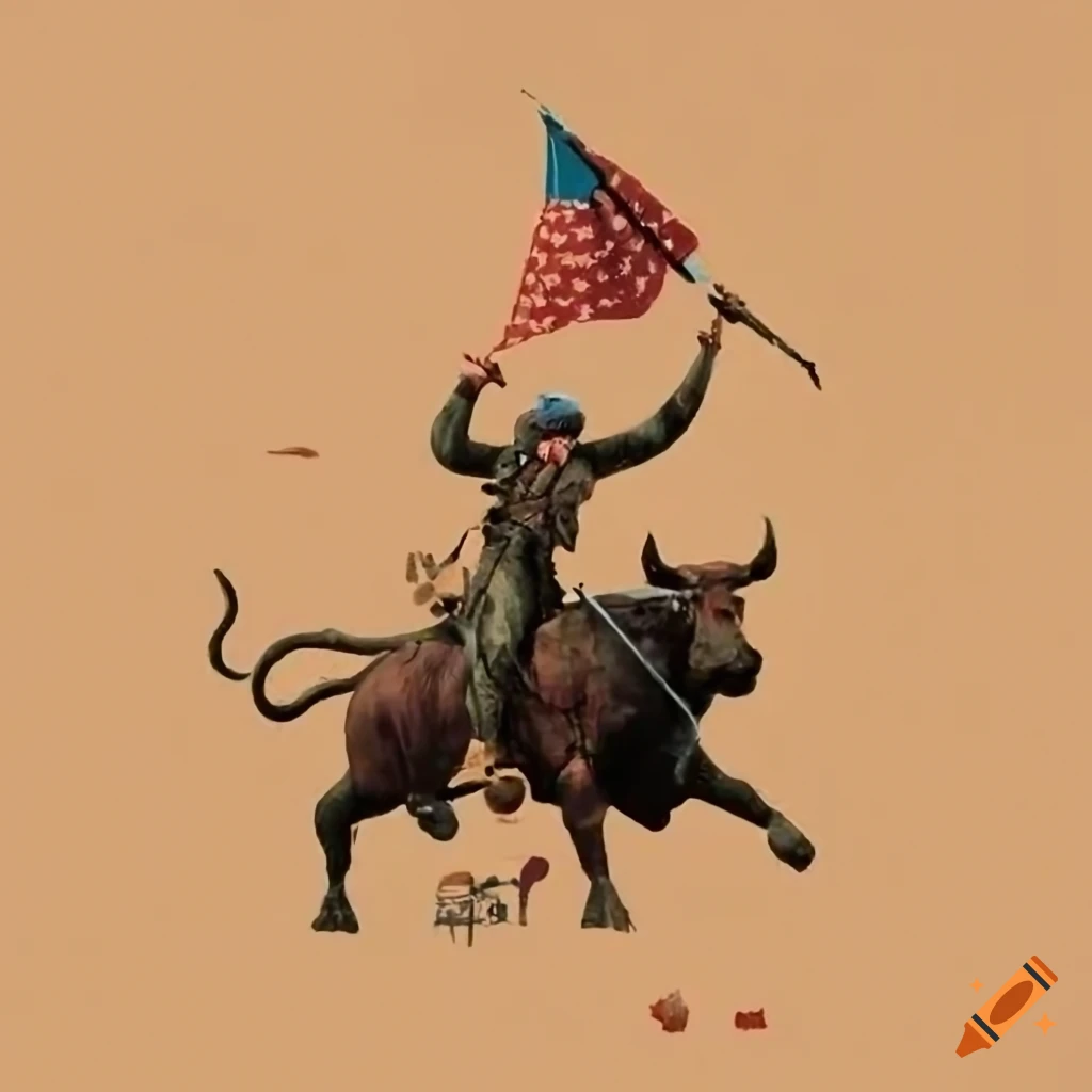 Military pilot riding a bull in adobe style on Craiyon