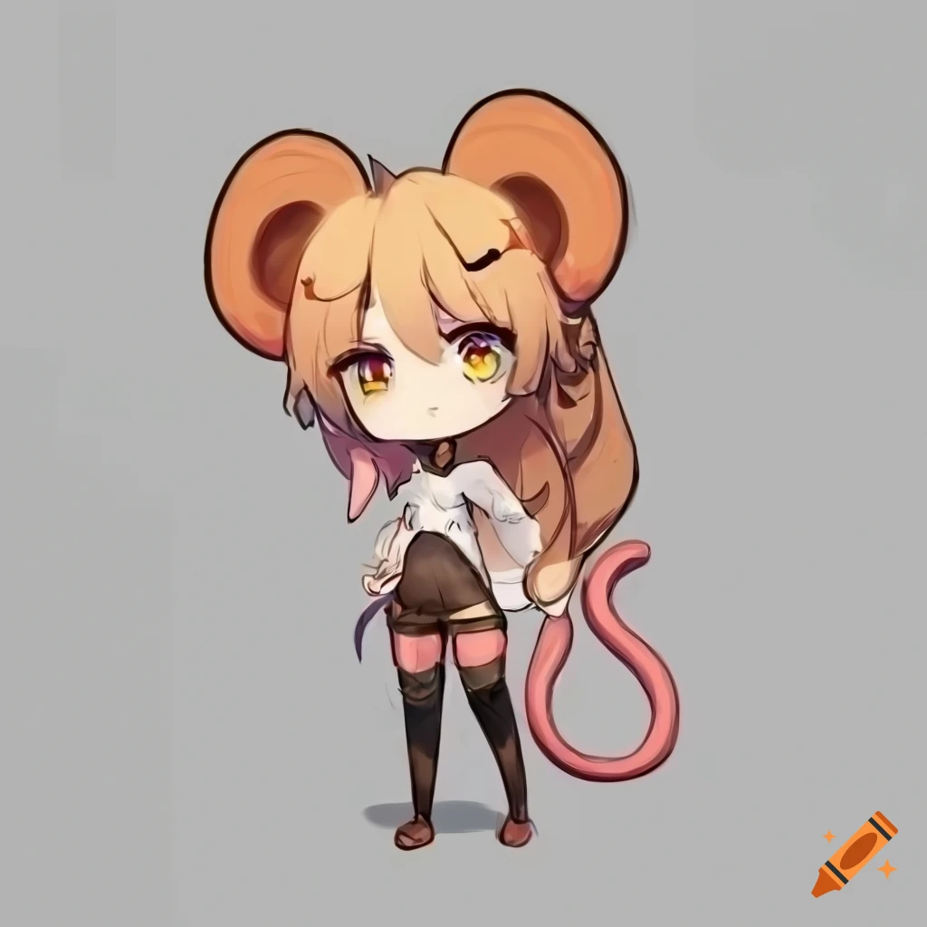 Anime character full-body reference on white background with mouse and ...