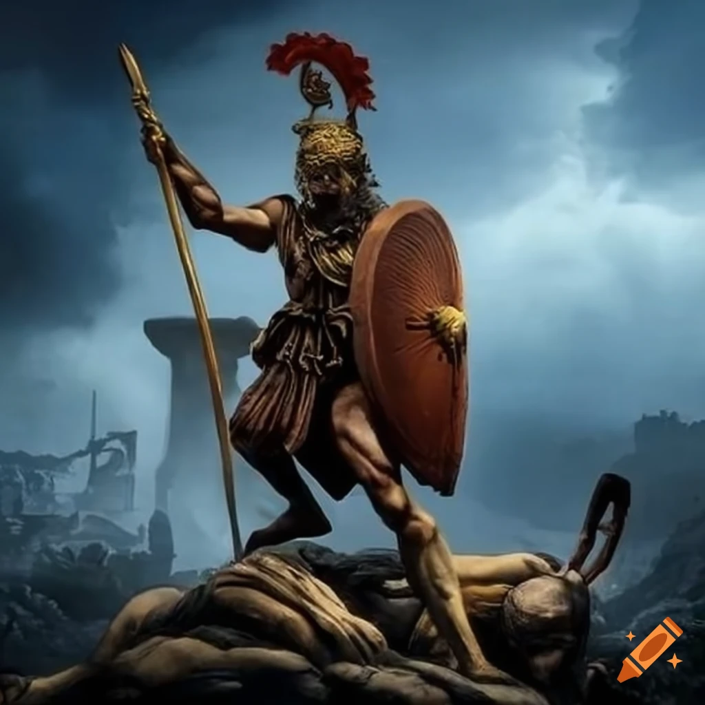 Trojan war battlefield in front of the walls of troy on Craiyon