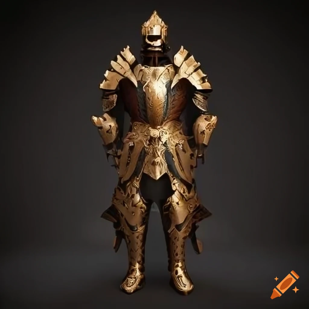 Intricate black, gold, and red whole arm armor design on Craiyon