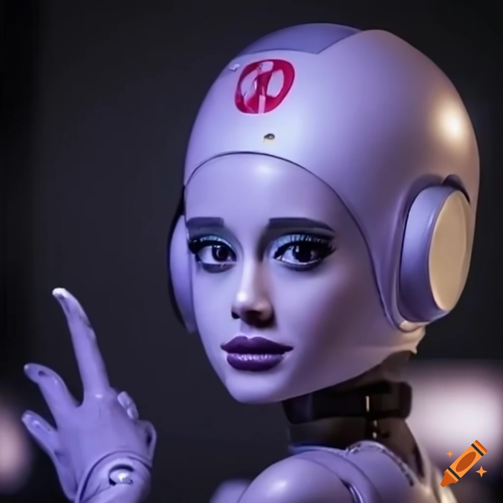 Ariana grande wearing a robot nurse droid helmet on Craiyon