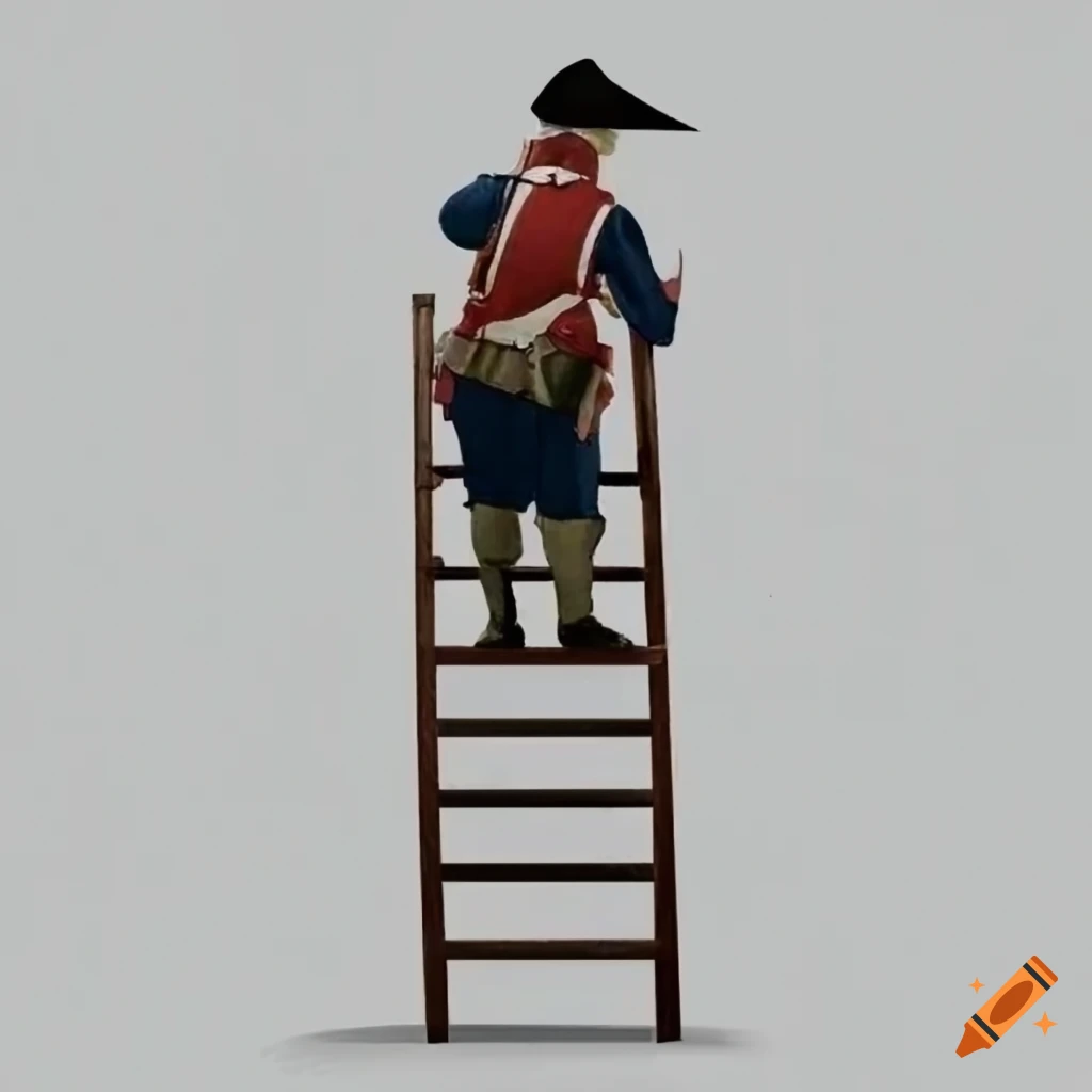 British soldier climbing down a ladder in 18th century setting on Craiyon