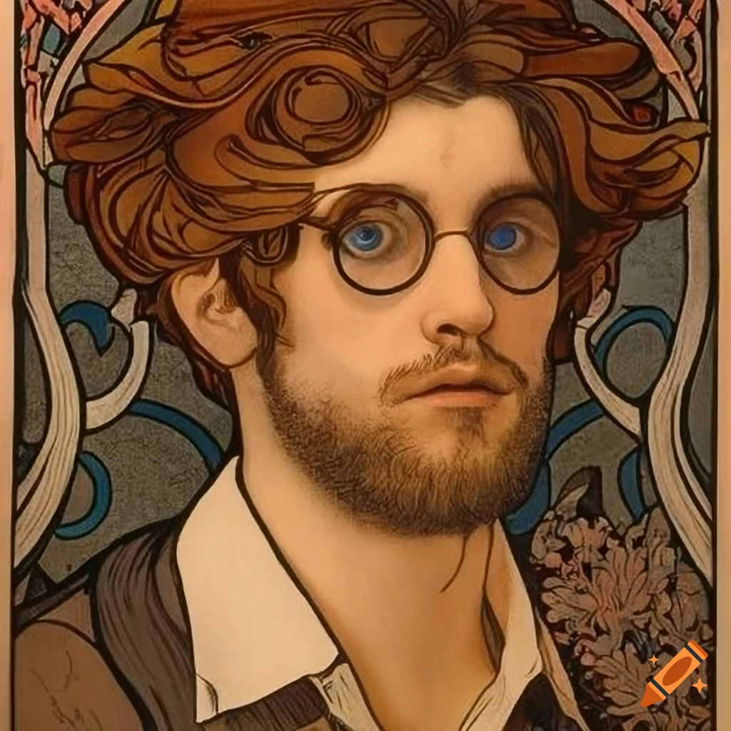 Handsome european man wearing round glasses and shirt, inspired by ...