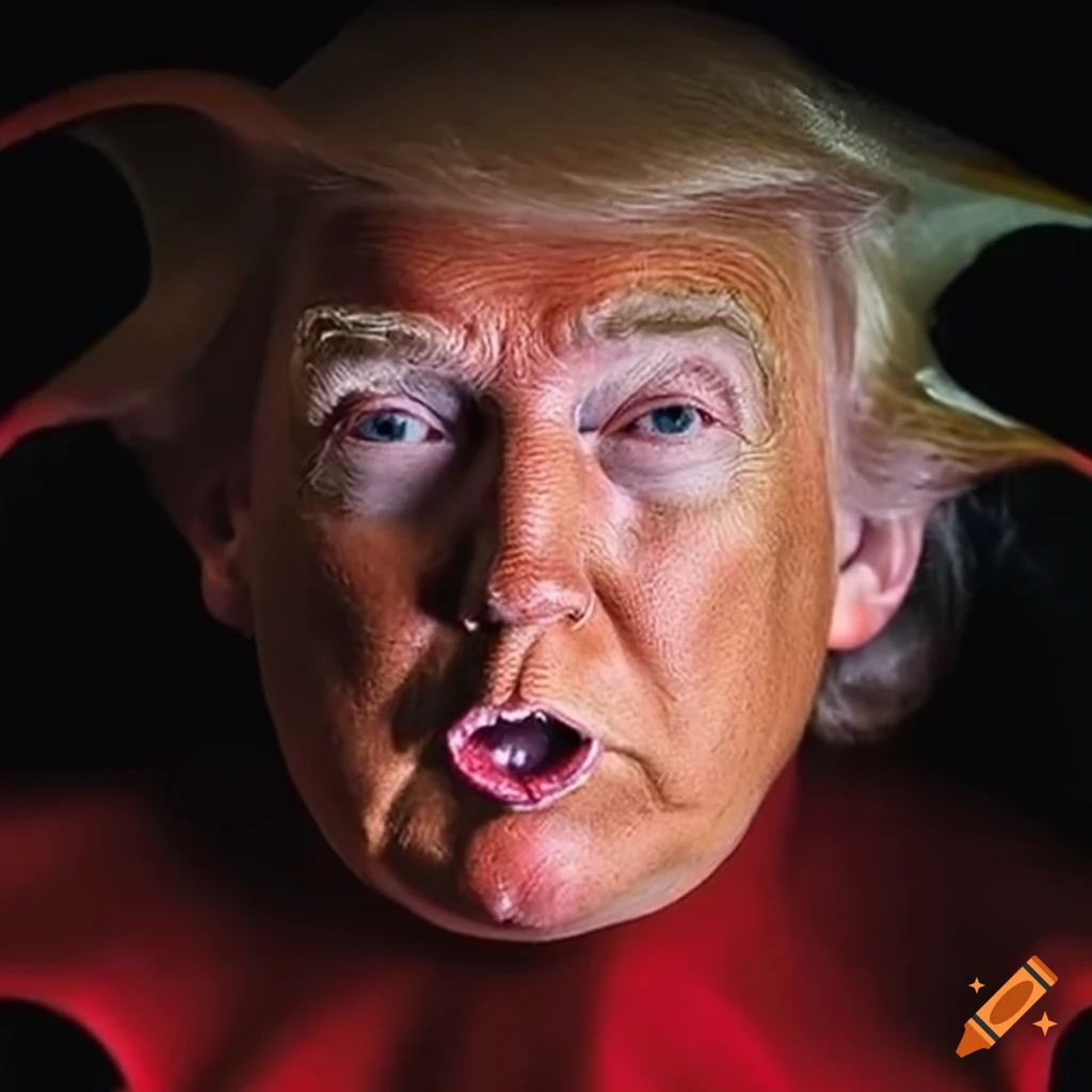 Satirical depiction of a jester dressed as Donald Trump on Craiyon