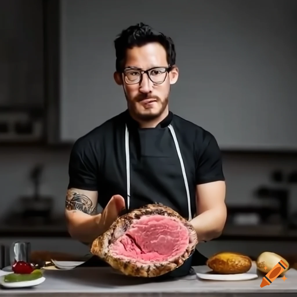 Markiplier cooking beef wellington in a professional chef outfit on Craiyon