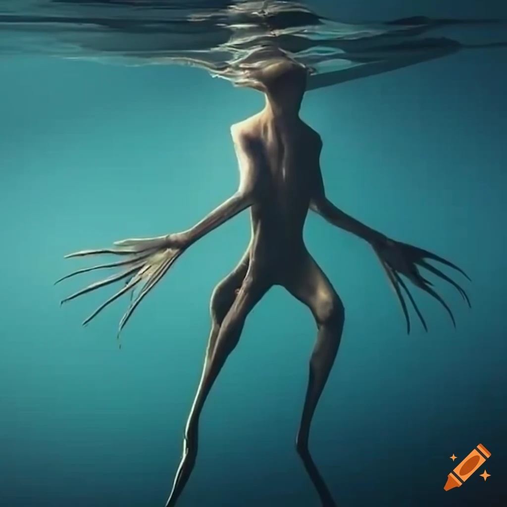 Tall humanoid creature with long spear-like arms for fishing on Craiyon