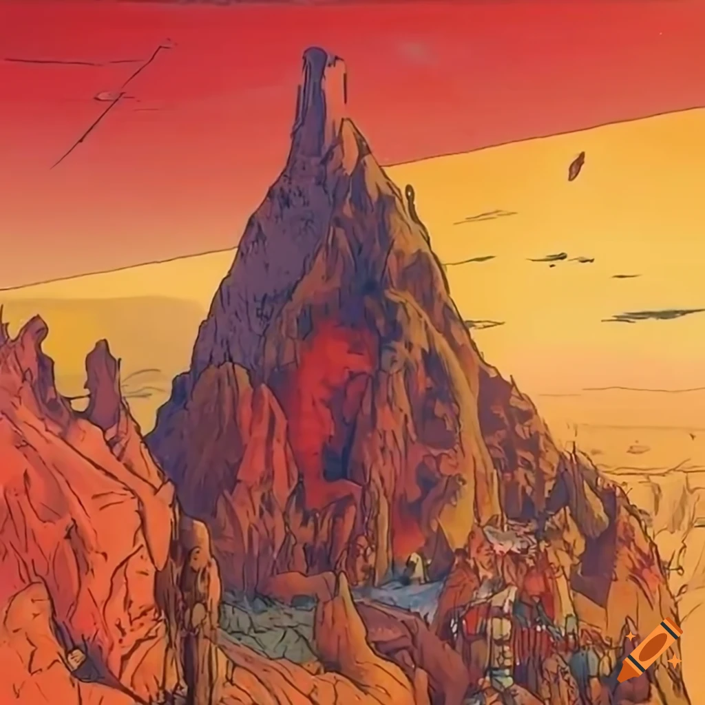 Moebius and peter mullen style medieval soldiers and wizard with snow ...