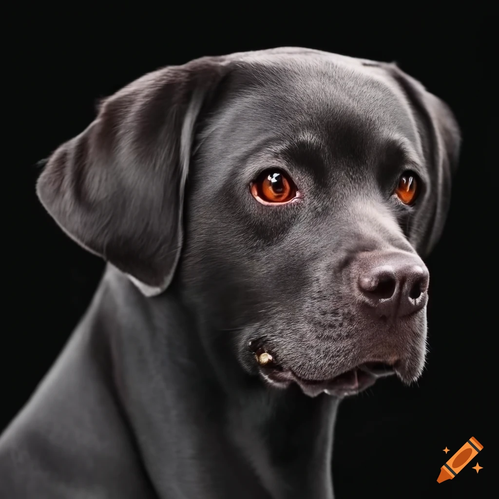 Dark grey labrador with orange collar on Craiyon