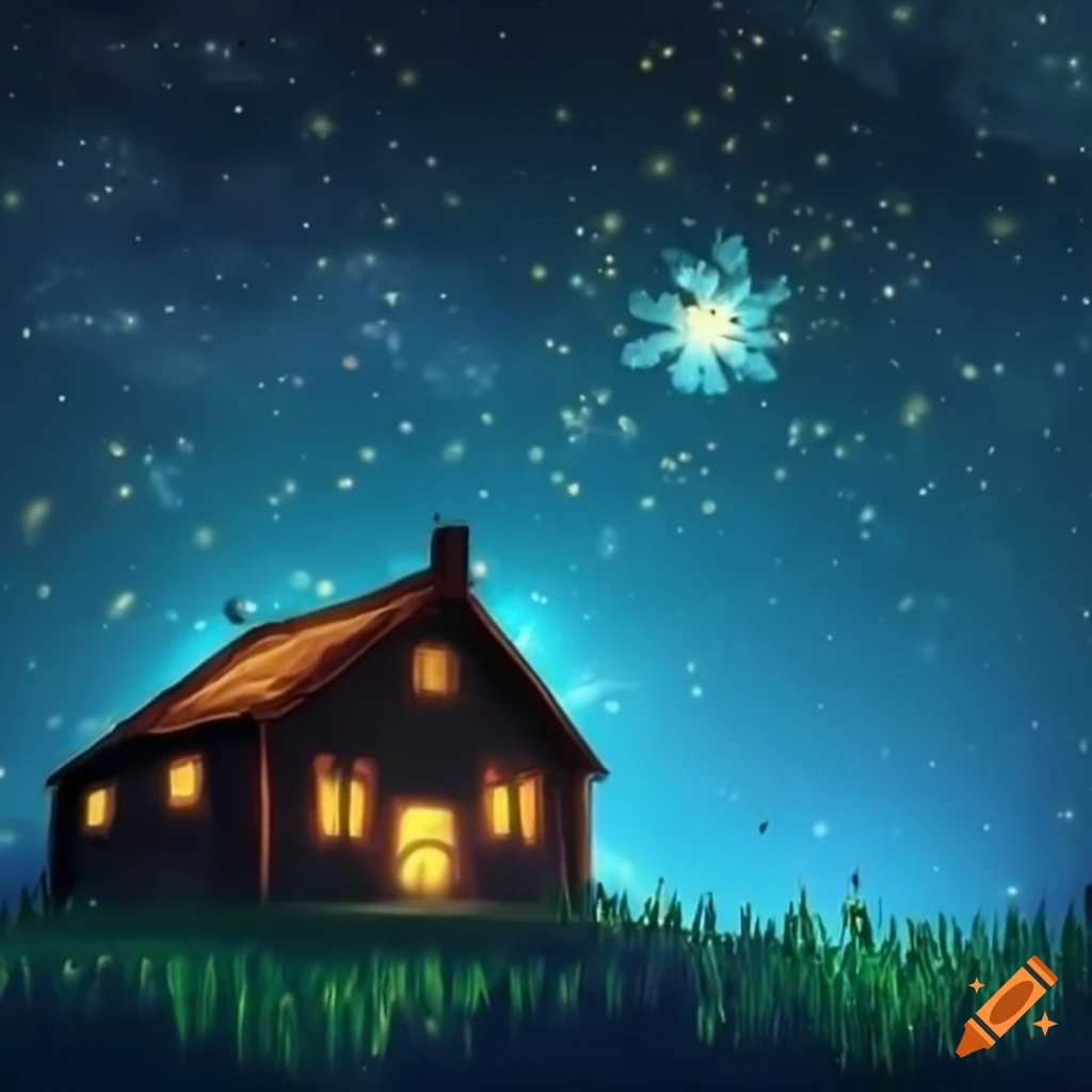 Firefly house with a starry night background on Craiyon