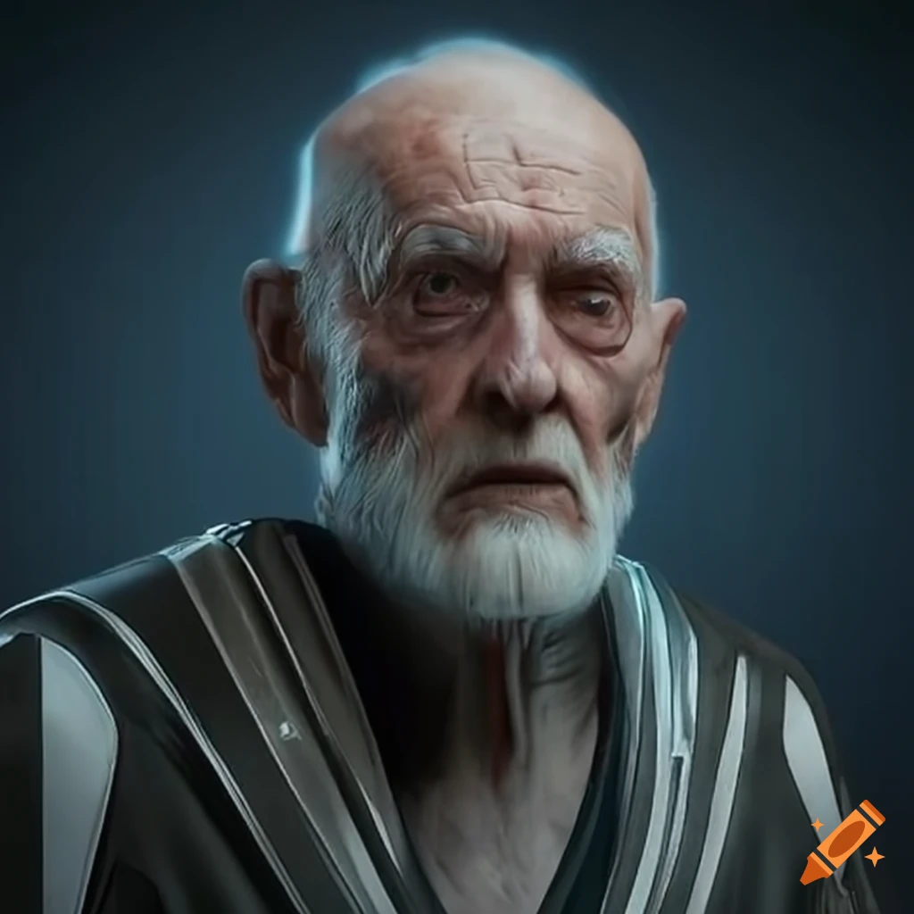 Elderly sci-fi space ruler in futuristic robes on Craiyon