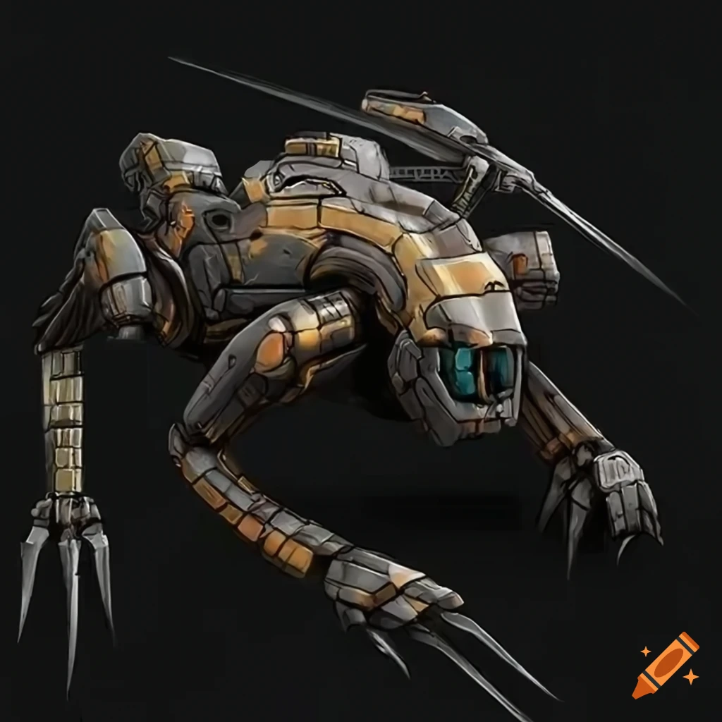 Illustration of a clam snake mech on Craiyon