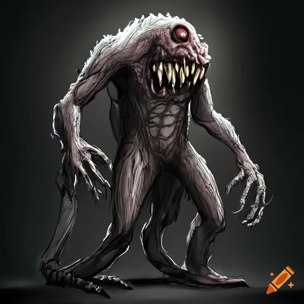 Nightmare monster full body sketch on Craiyon