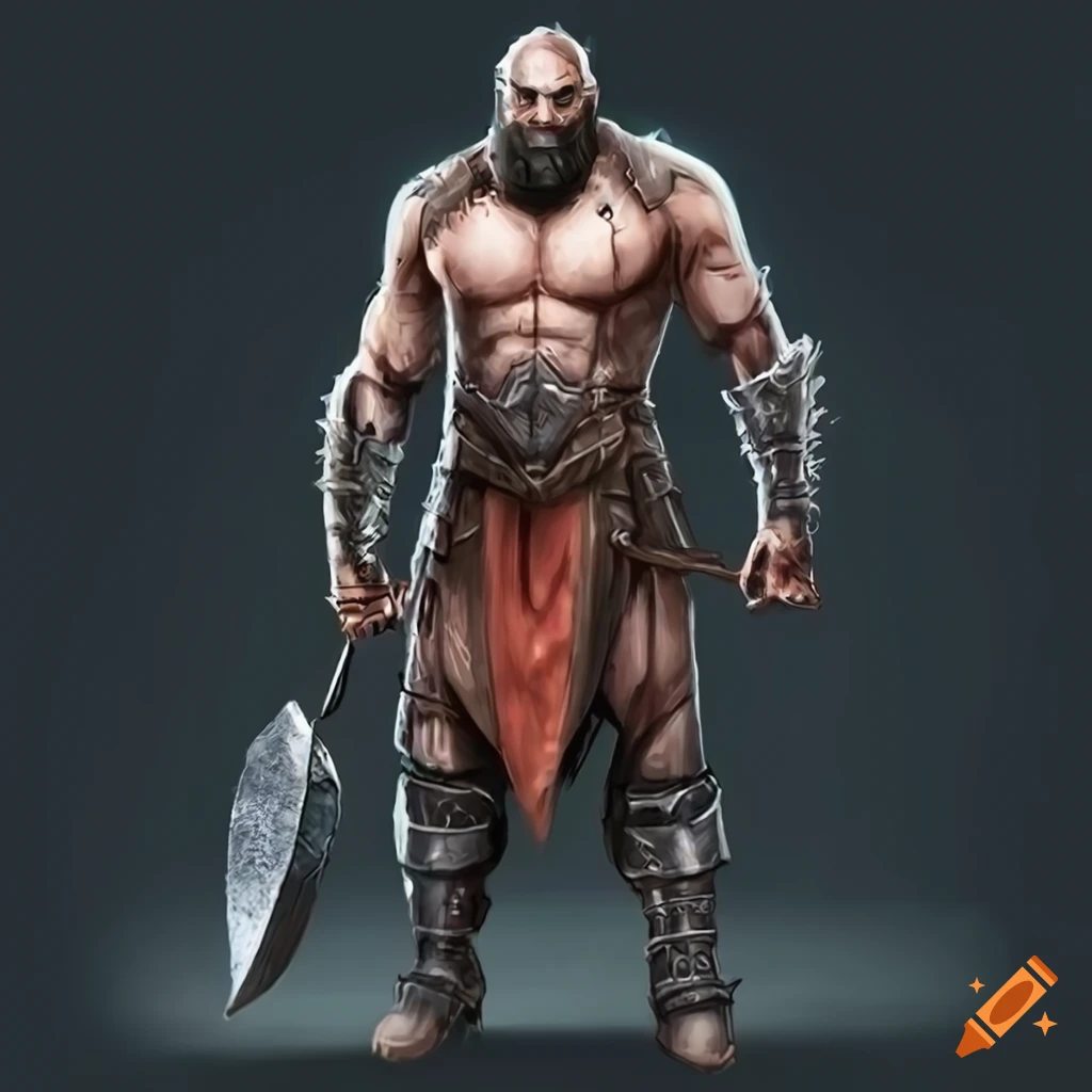 Strong human warrior with grey eyes, black hair, and burn scars wearing ...