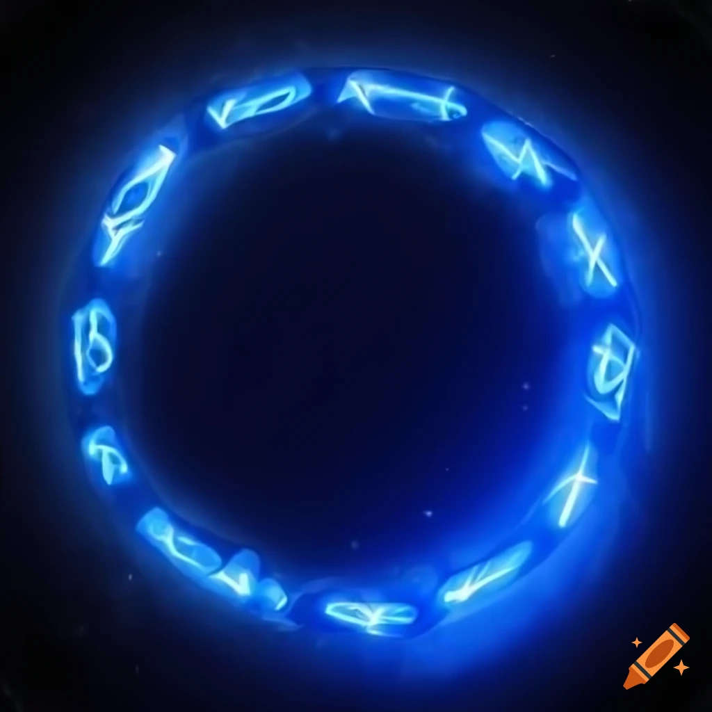 Glowing blue runes in a spellbinding circle with outer space theme on ...