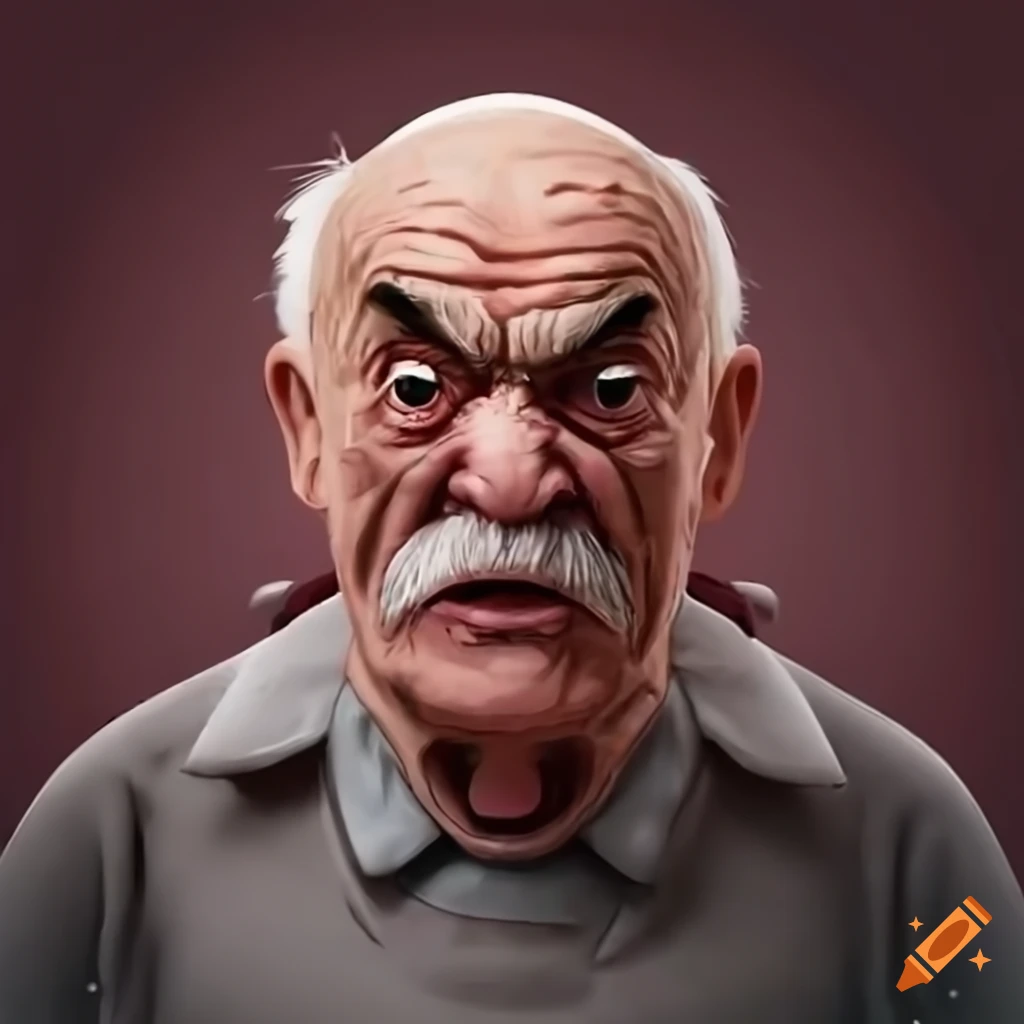 Angry grandpa drifting wheelchair in animated rage on Craiyon