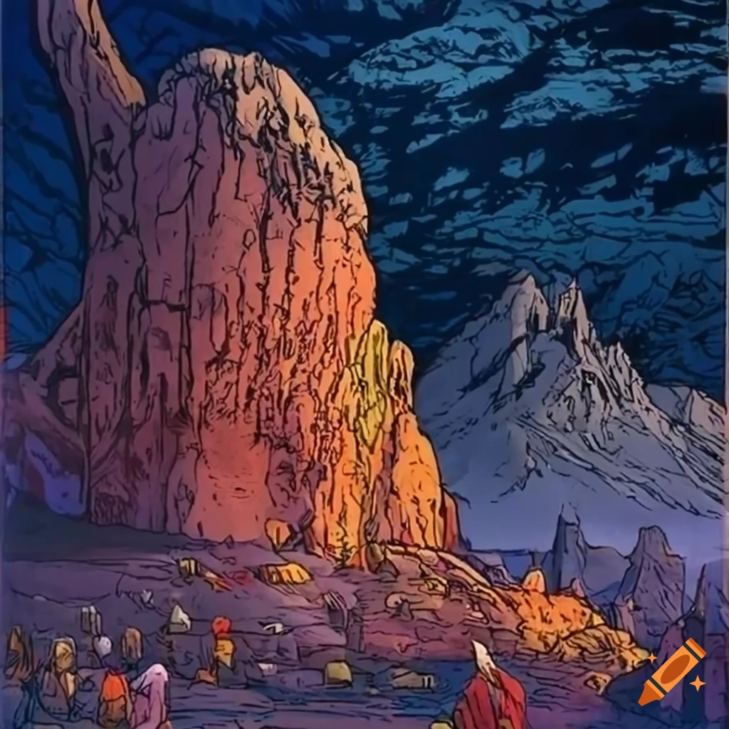Moebius and Peter Mullen style medieval soldiers and wizard with snow ...