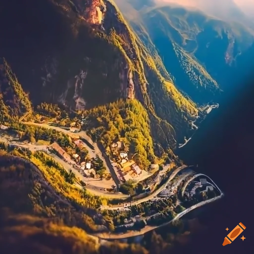 Town master plan with grid layout in a mountainous area on Craiyon